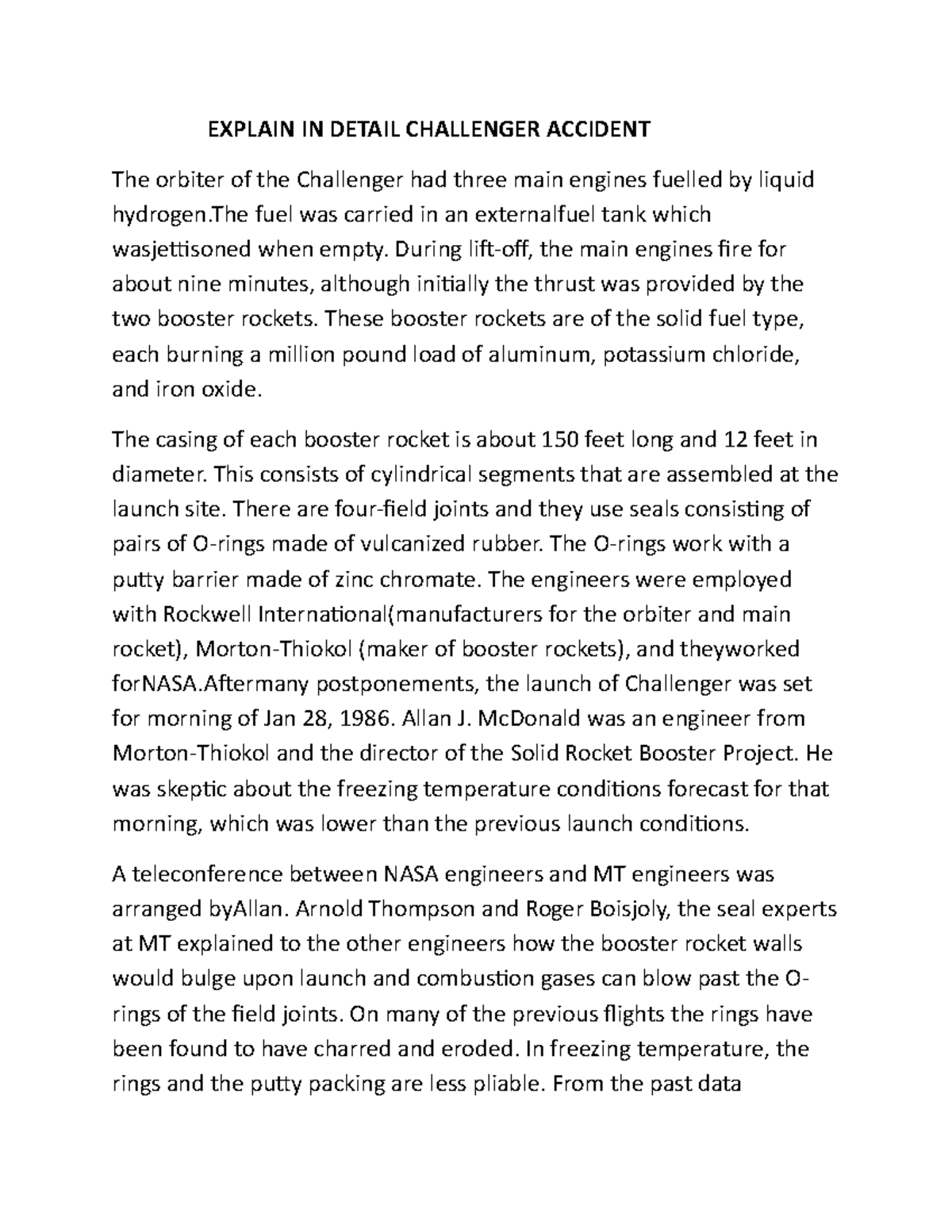 Explain IN Detail Challenger Accident - EXPLAIN IN DETAIL CHALLENGER ...