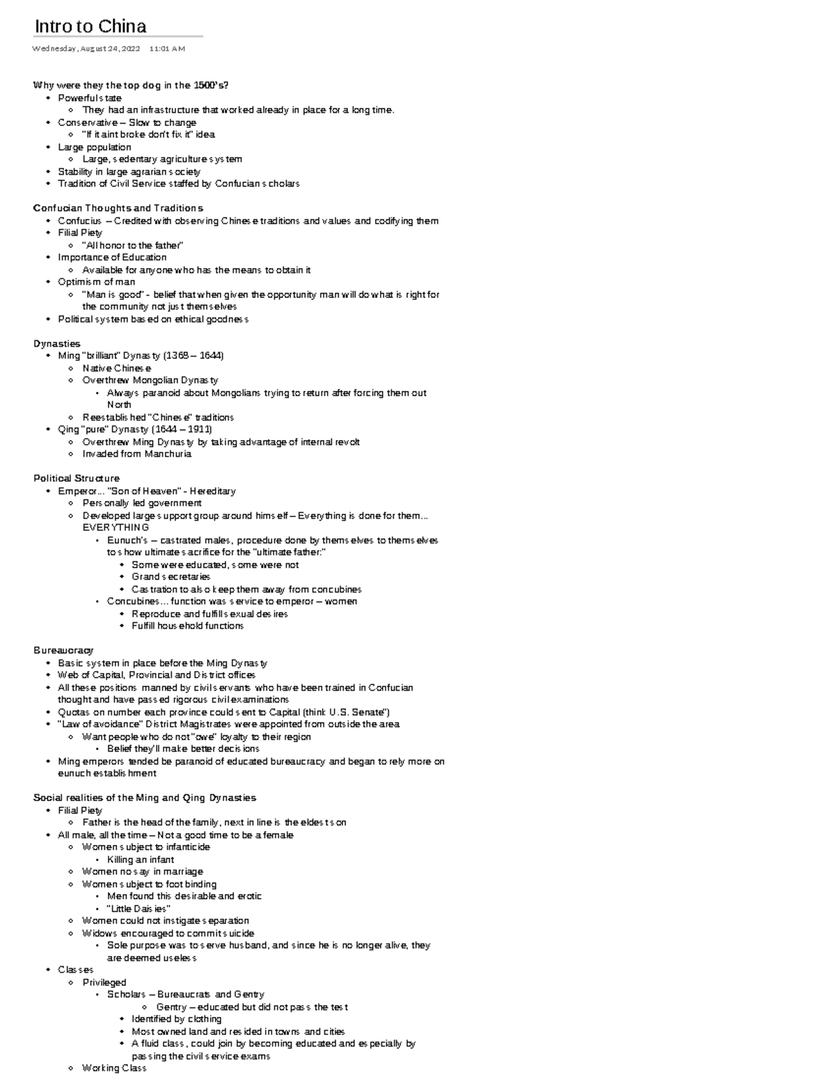 An Intro to China - Intro to China Wednesday, August 24, 2022 11:01 AM ...