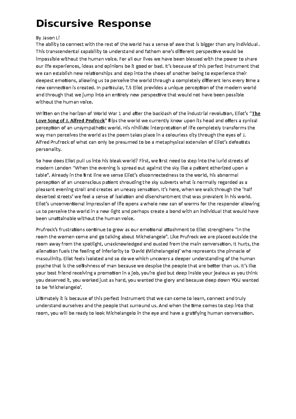 English Assessment Part B Finished - Discursive Response By Jason Li ...