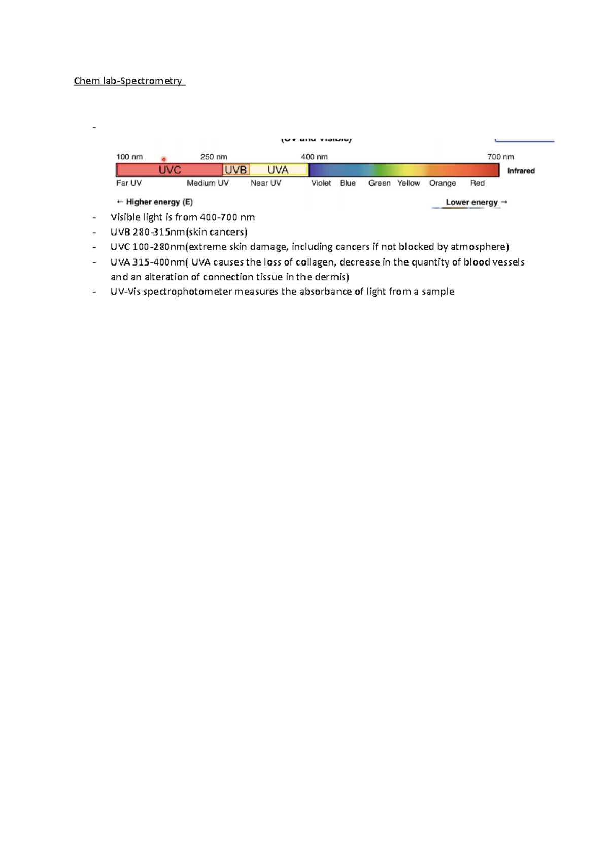 Chem lab notes spectro - Chem lab-Spectrometry - Visible light is from ...