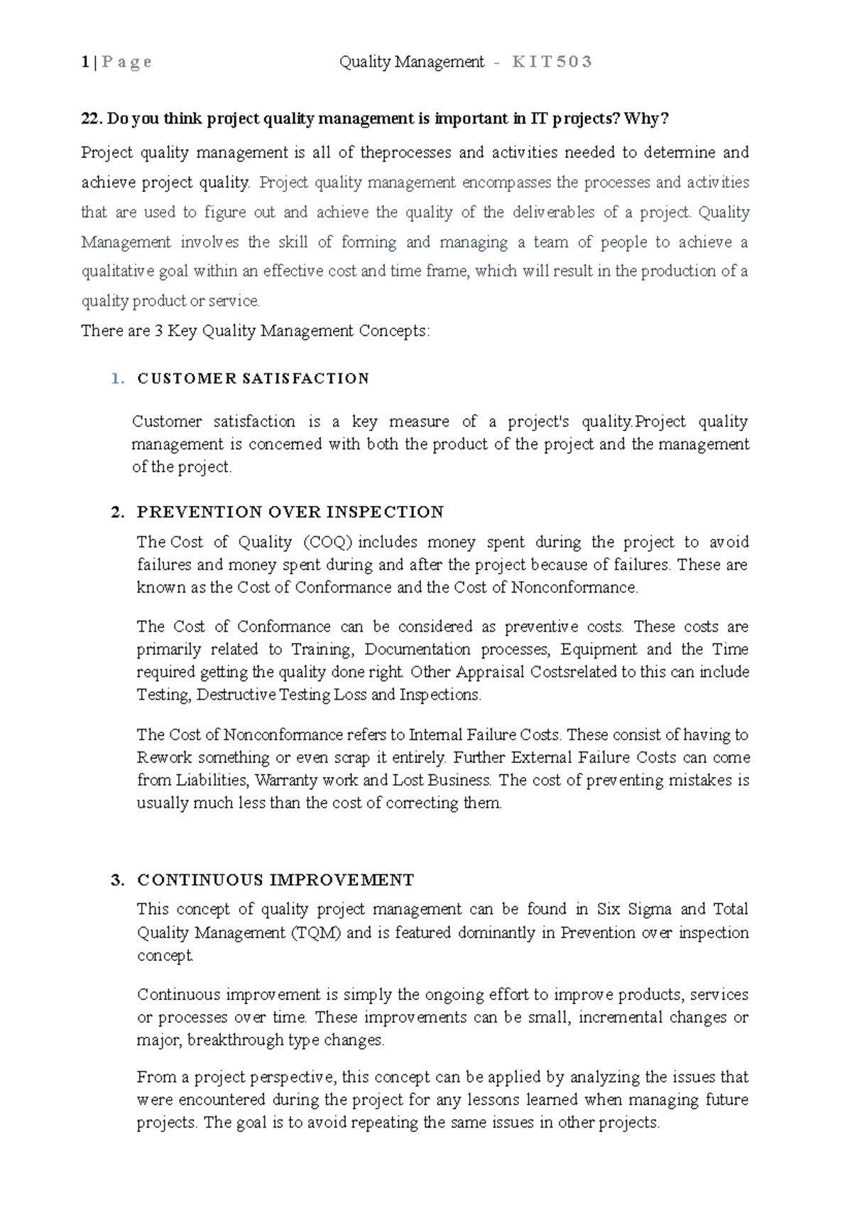 Quality Management Draft - 22. Do you think project quality management ...