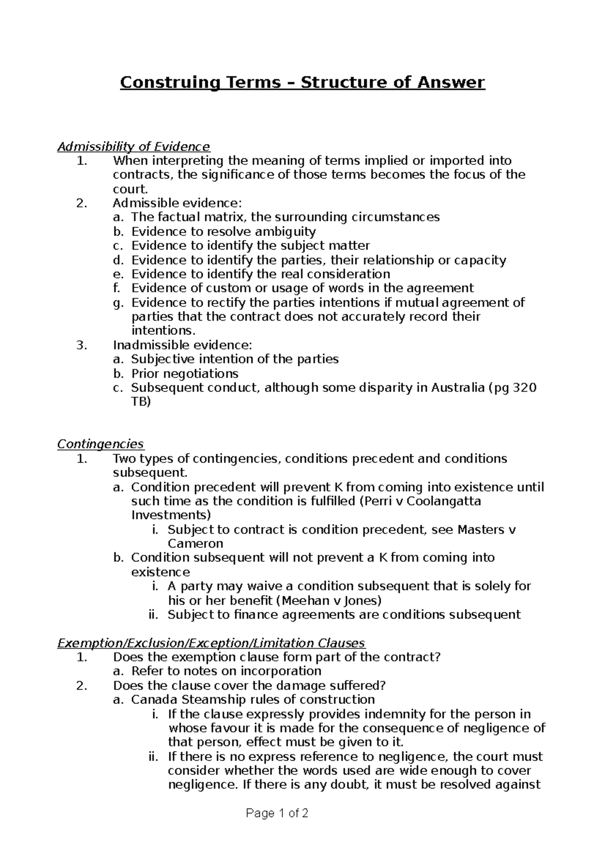 Construing Terms - NOTES - Construing Terms – Structure of Answer ...