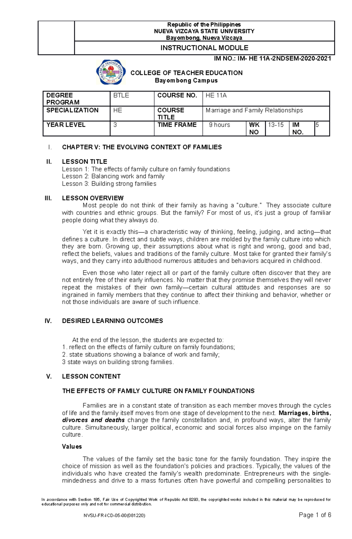 HE 11A Module 5 - NUEVA VIZCAYA STATE UNIVERSITY Bayombong, Nueva ...