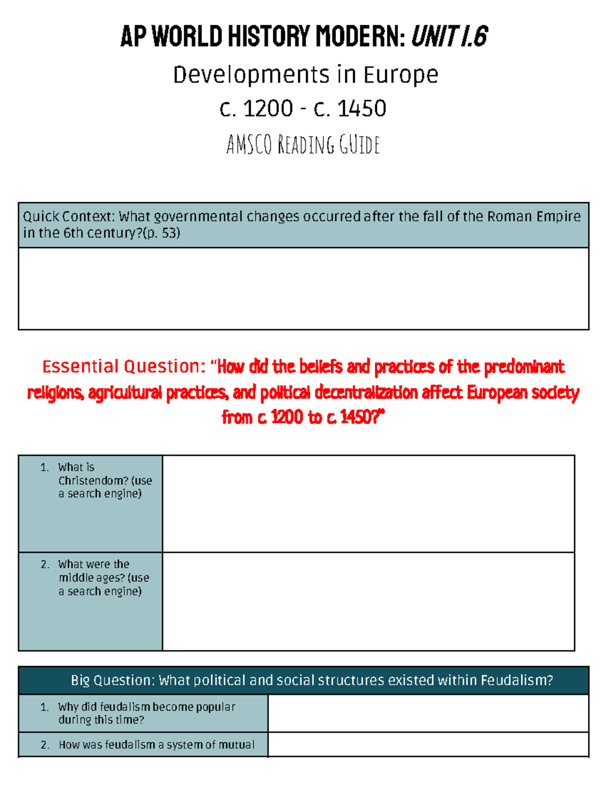 Copy of AP World Unit 1.6 Amsco Reading Guide - AP World History Modern ...