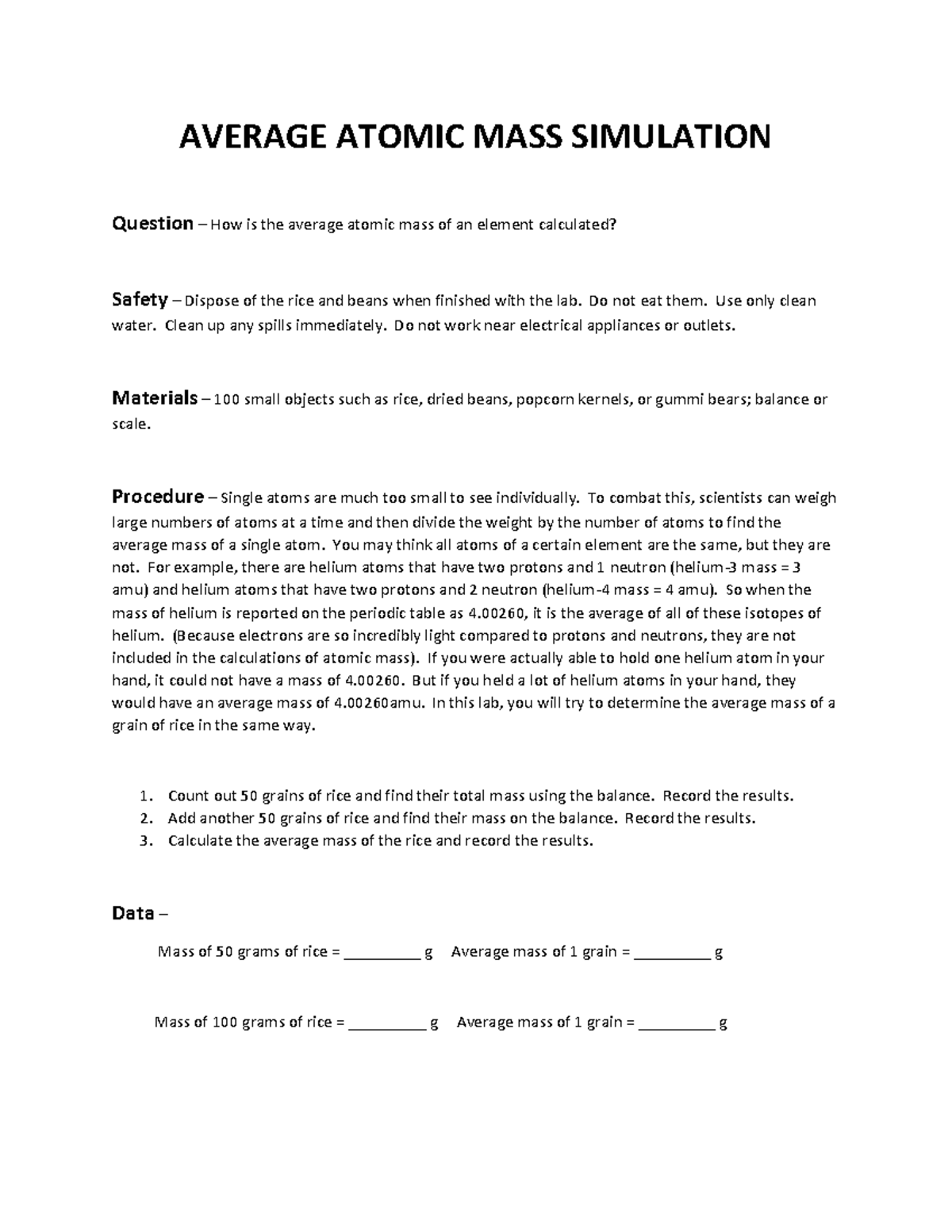 Average+Atomic+Mass+Simulation+Lab+ - AVERAGE ATOMIC MASS SIMULATION ...