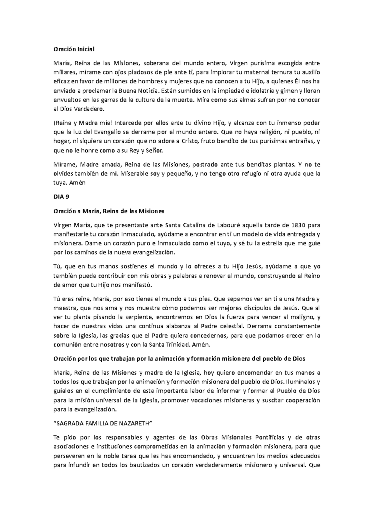 Noveno día - asfasdf - Oración Inicial María, Reina de las Misiones ...