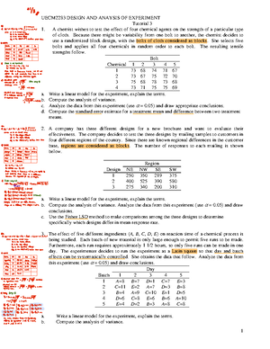 Tutorial 1 - UECM2283 DESIGN AND ANAYSIS OF EXPERIMENT Tutorial 1 1 The ...