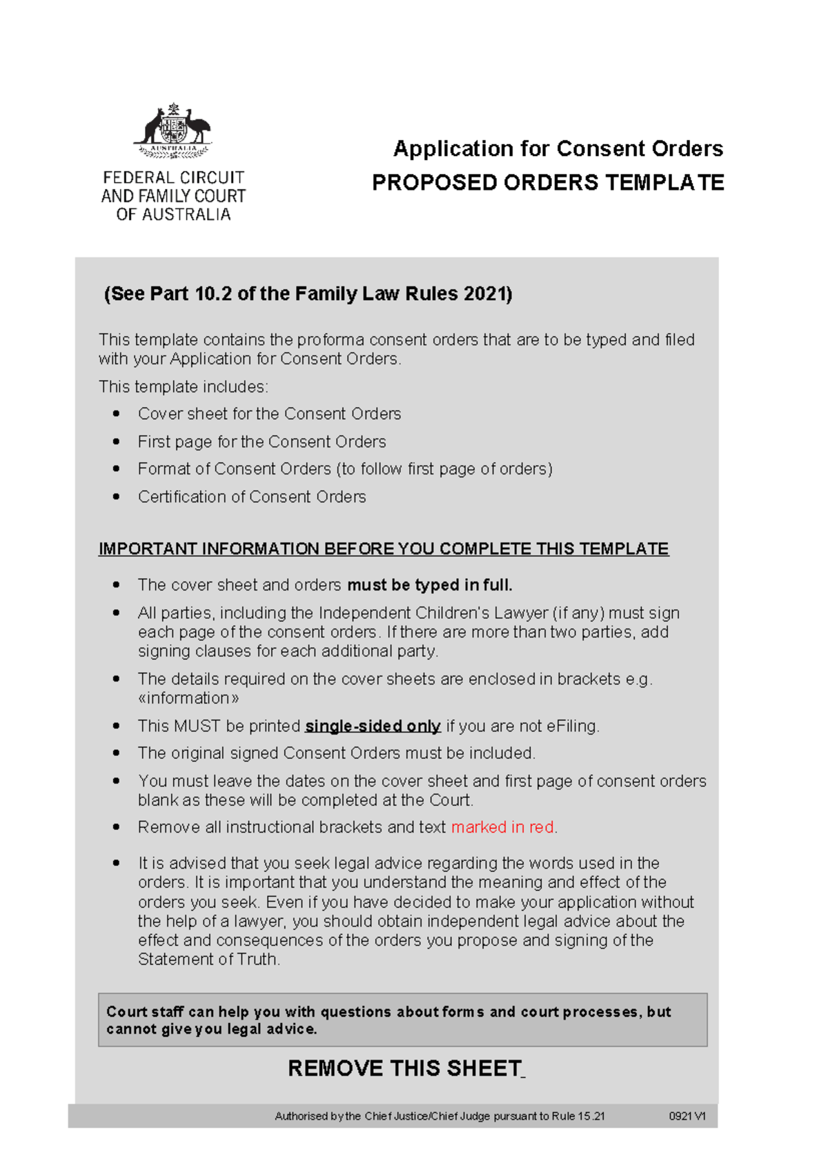 Final consent orders - (See Part 10 of the Family Law Rules 2021) This ...
