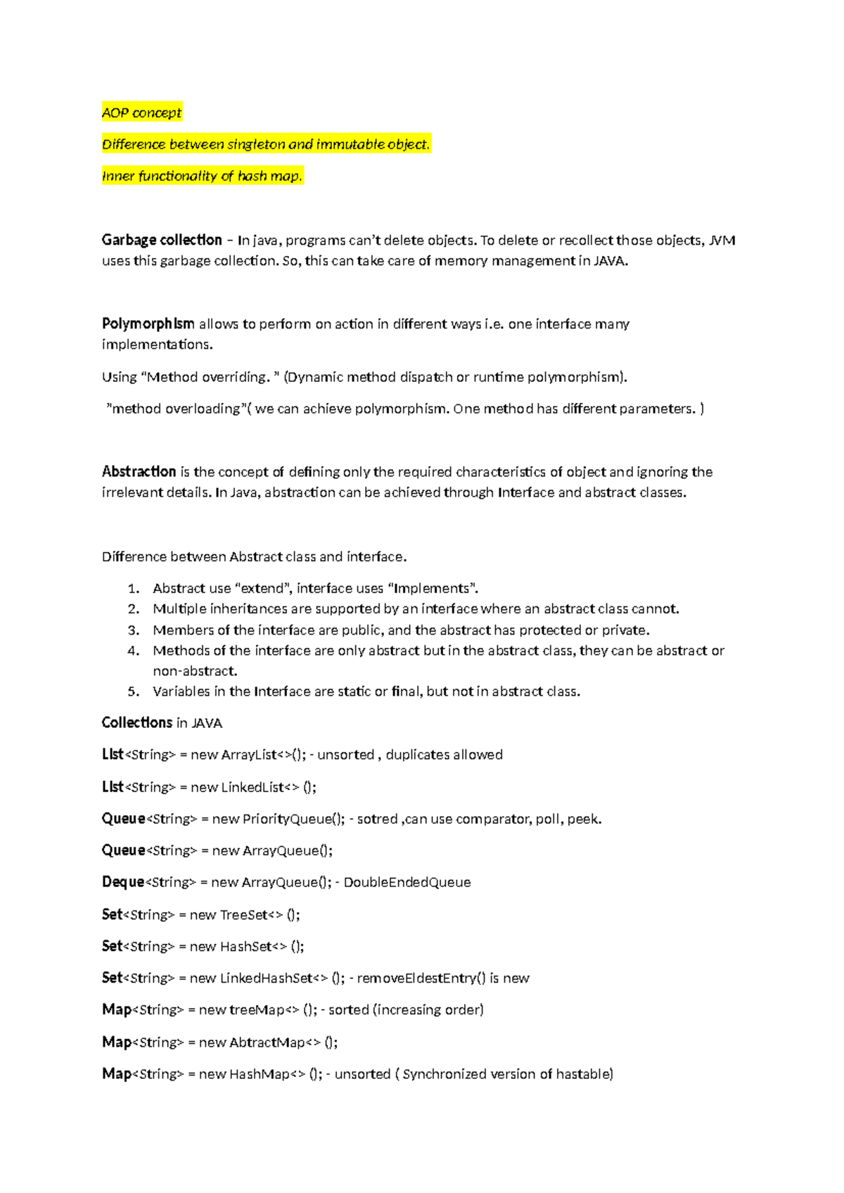 Java learn Sirisha - java - AOP concept Difference between singleton and immutable object. Inner ...