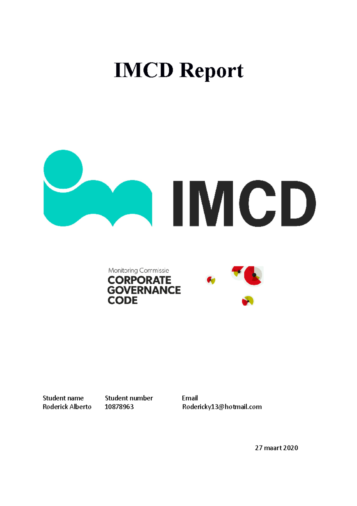 IMCD Report eindversie - IMCD Report Student name Student number Email ...