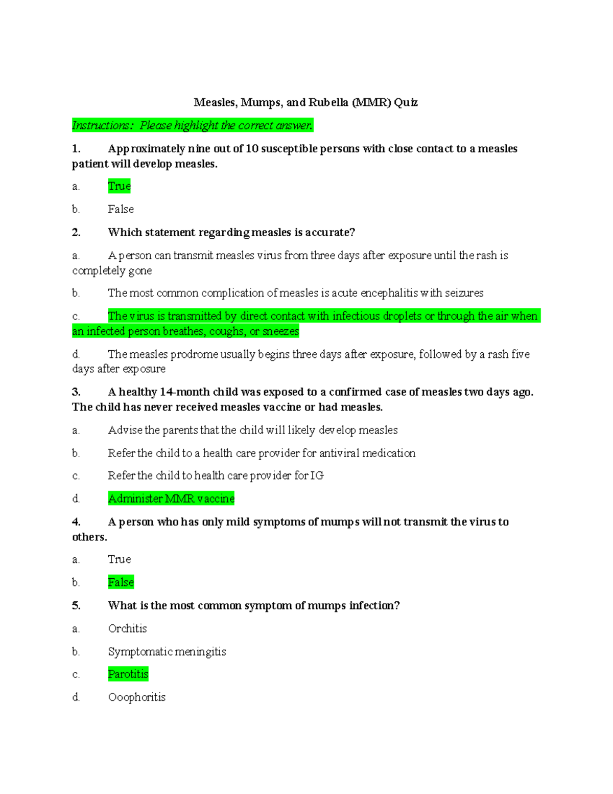 Measles, Mumps, and Rubella (MMR) Quiz - Measles, Mumps, and Rubella ...