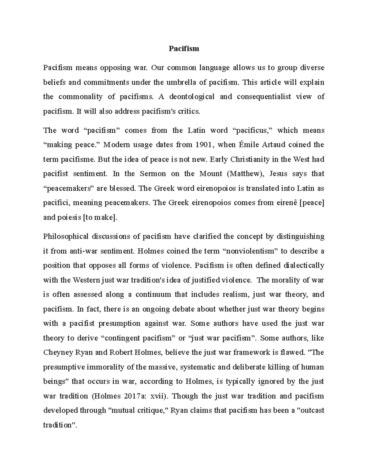 The Debate on Absolute vs. Contingent Pacifism - Pacifism Pacifism ...