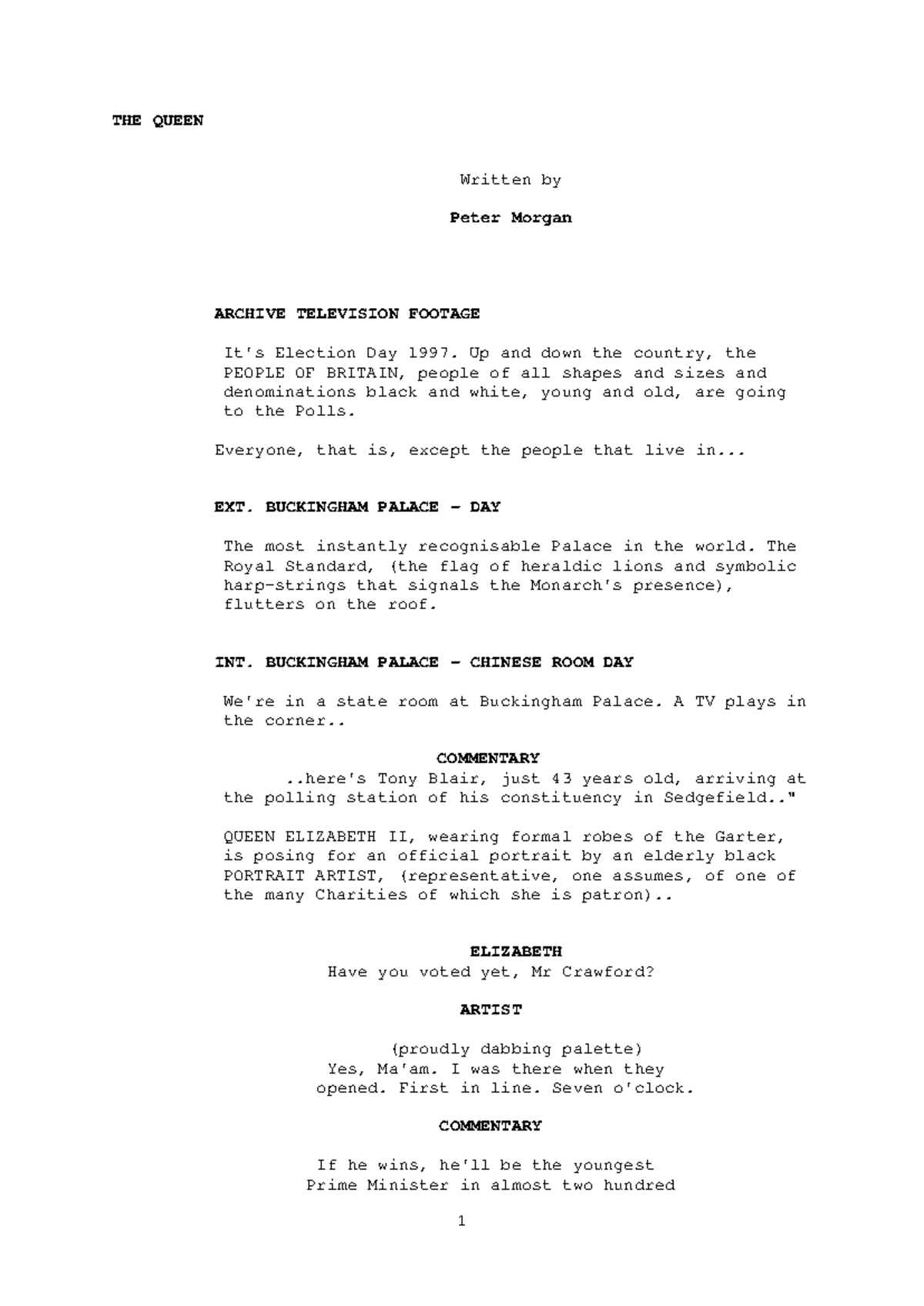 The Queen complete script Peter Morgan - THE QUEEN Written by Peter ...
