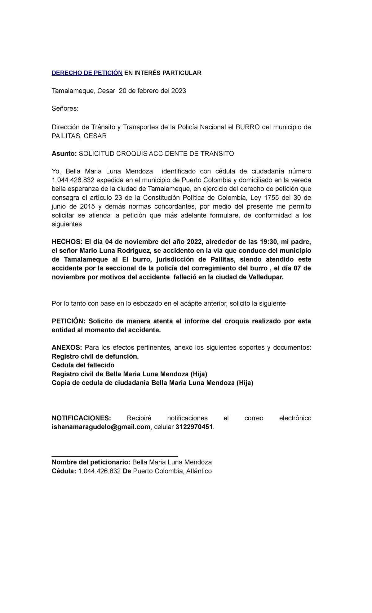 Modelo DE Derecho DE Petición EN Interés Particular - DERECHO DE ...