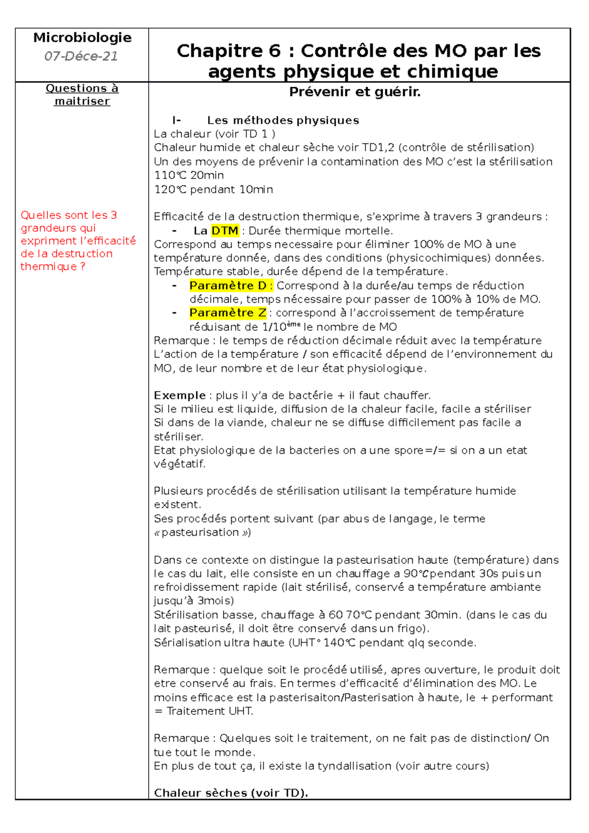 Chapitre 6 Contrôle des MO par les agents physique et chimique ...