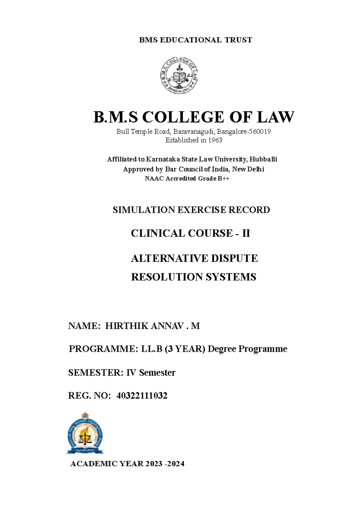 Annav ADR - ..... - BMS EDUCATIONAL TRUST B.M COLLEGE OF LAW Bull ...