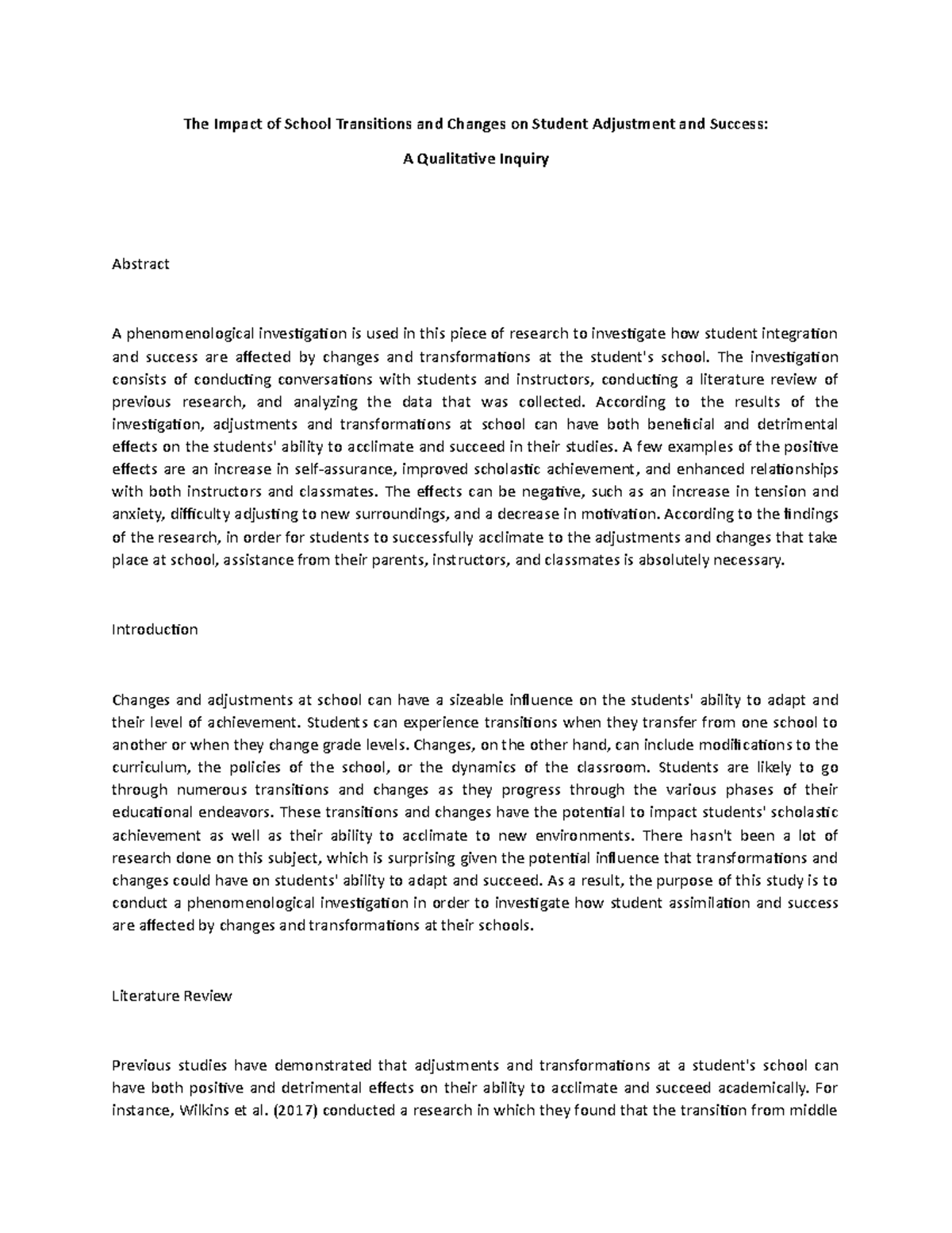 The Impact of School Transitions and Changes on Student Adjustment and ...