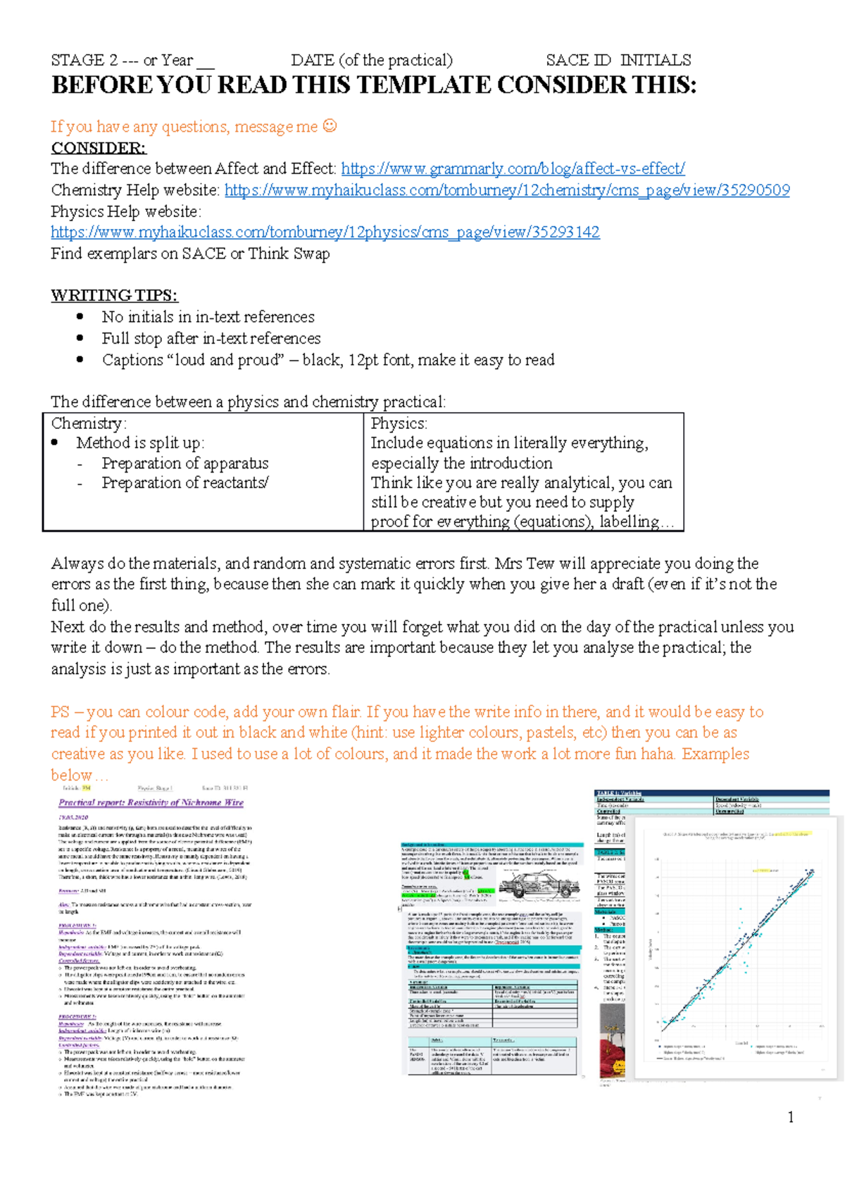 Prac report template (Chem + Physics) - BEFORE YOU READ THIS TEMPLATE ...