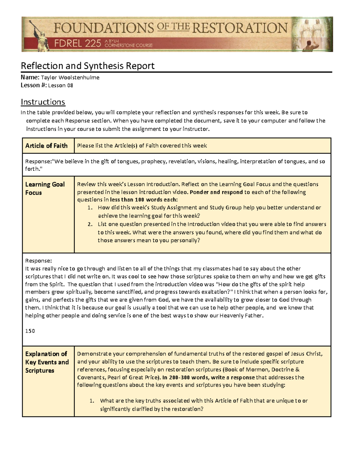 FDREL225 Reflection And Synthesis Report Template L02-13 - Reflection ...