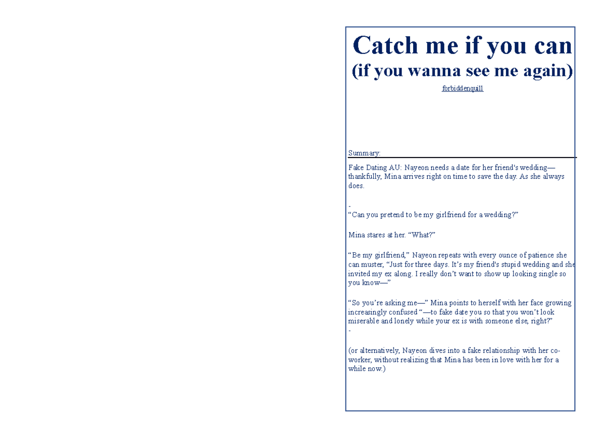 Catch me if you can - STORY EXAMPLE - Catch me if you can (if you wanna ...