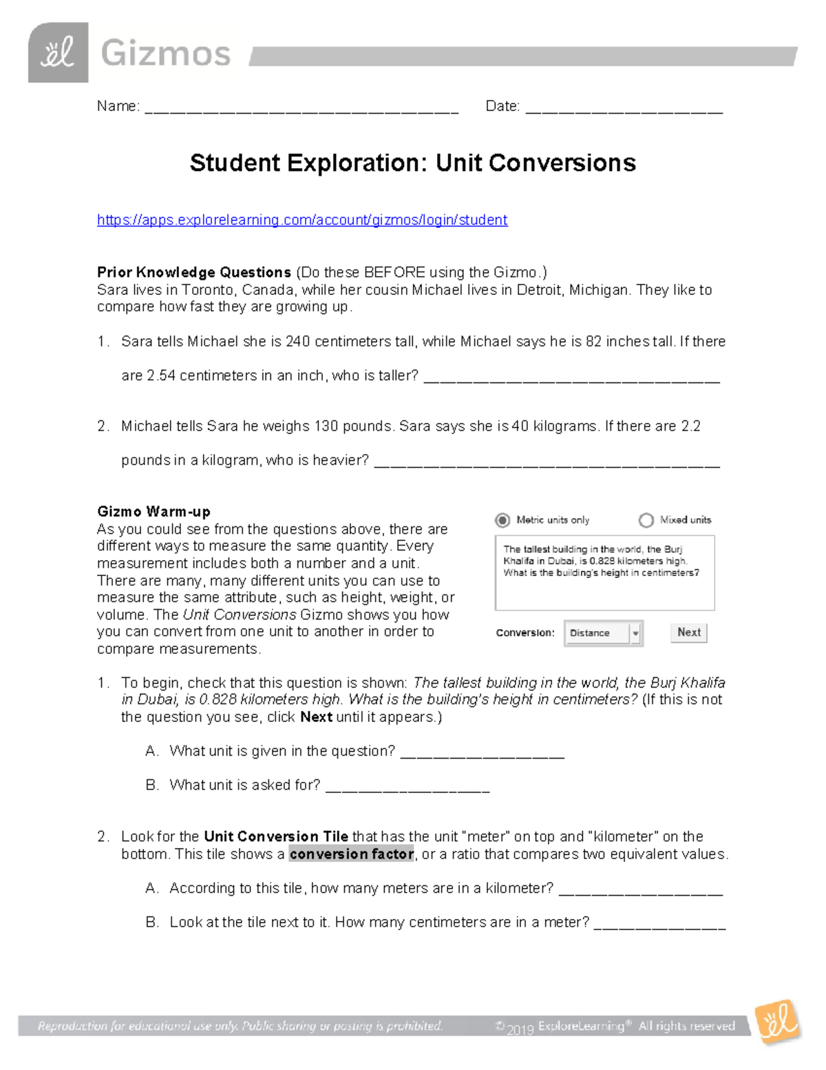 Lab 1 Gizmos Unit Conversions 2425 version - Name