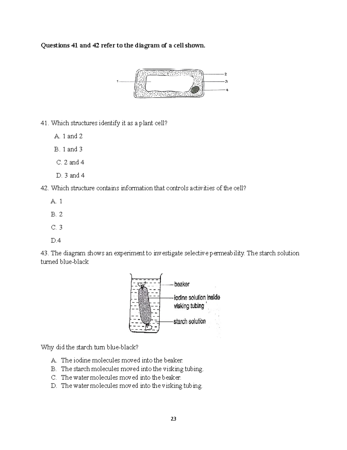 Term 1, 2022 bio - ndndnd - Questions 41 and 42 refer to the diagram of ...