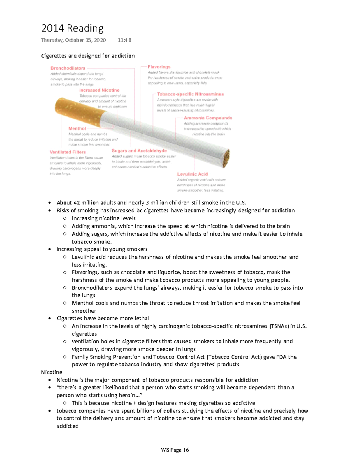 Week 8 Campaign against Tobacco Reading Notes - Cigarettes are designed ...