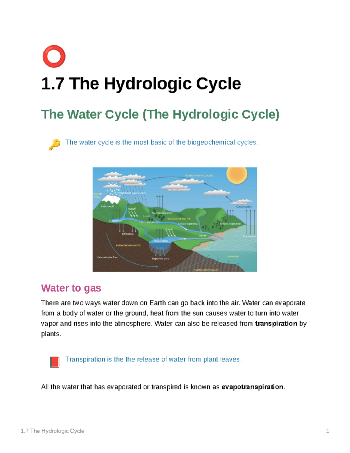 The hydrologic cycle - 1 The Hydrologic Cycle 1 ⭕ 1 The Hydrologic ...