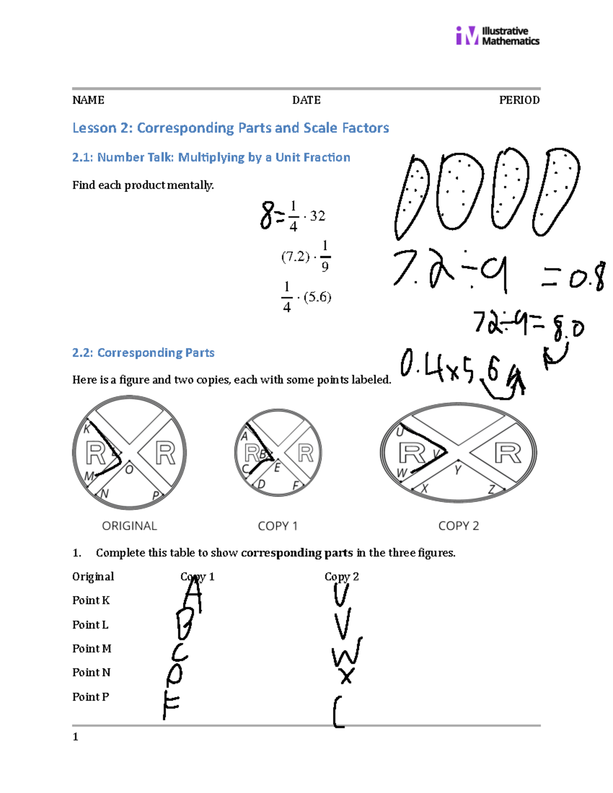 Unit 2 lesson 1 notes - Lesson 2: Corresponding Parts and Scale Factors ...