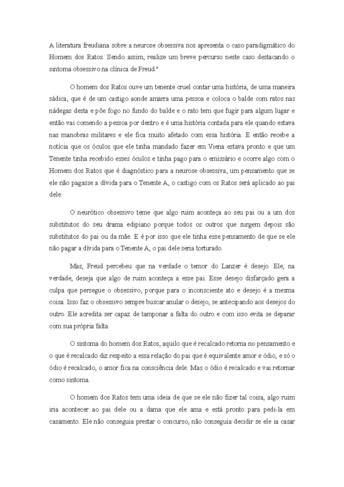 Homem dos ratos - A literatura freudiana sobre a neurose obsessiva nos ...