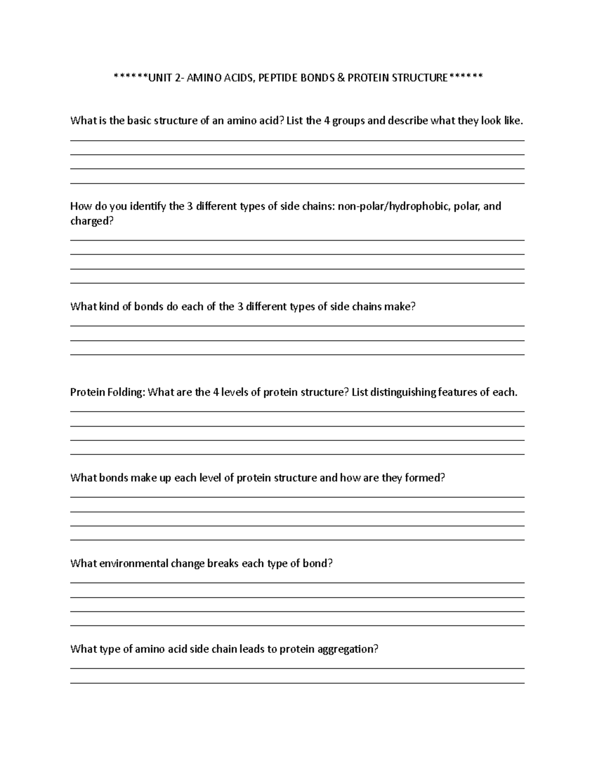 Modified Note Taking Guide - Fill In - UNIT 2- AMINO ACIDS, PEPTIDE ...