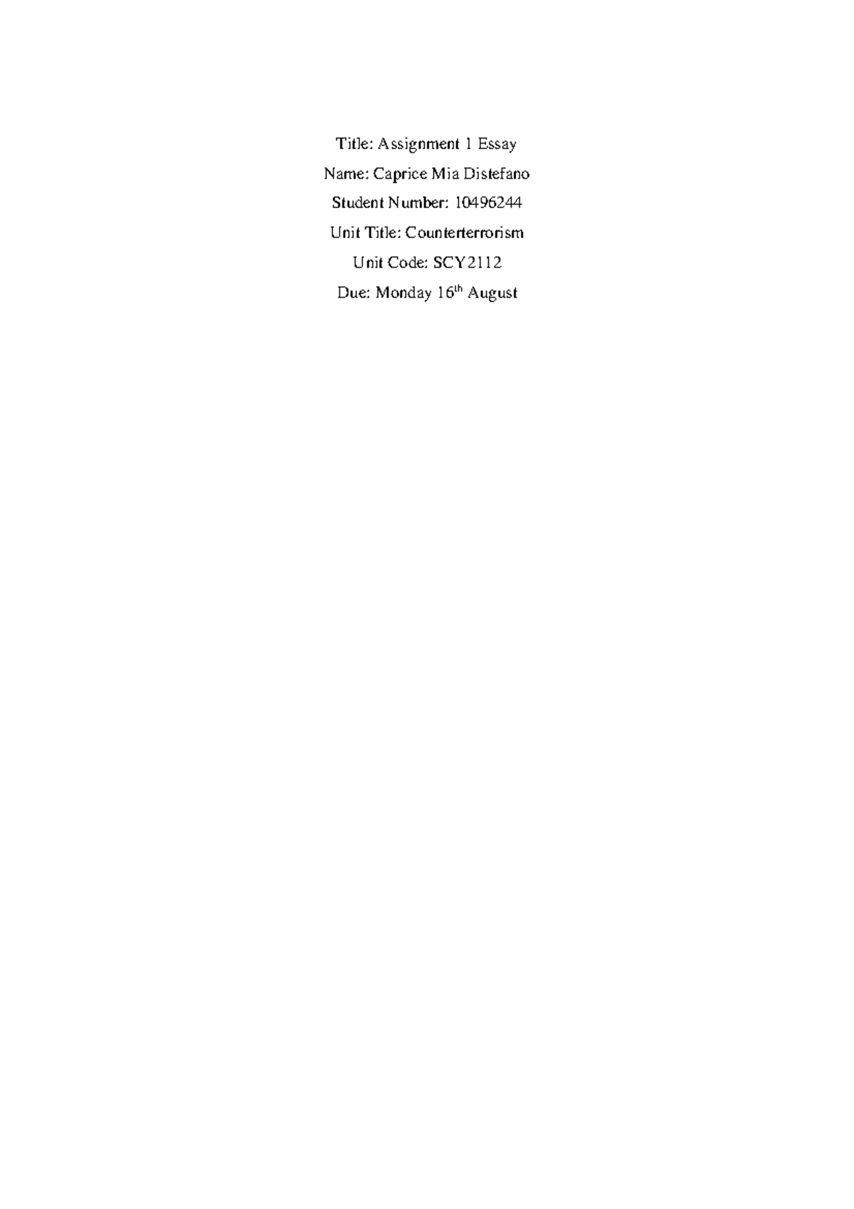 Essay - Assignment 1 - Title: Assignment 1 Essay Name: Caprice Mia ...