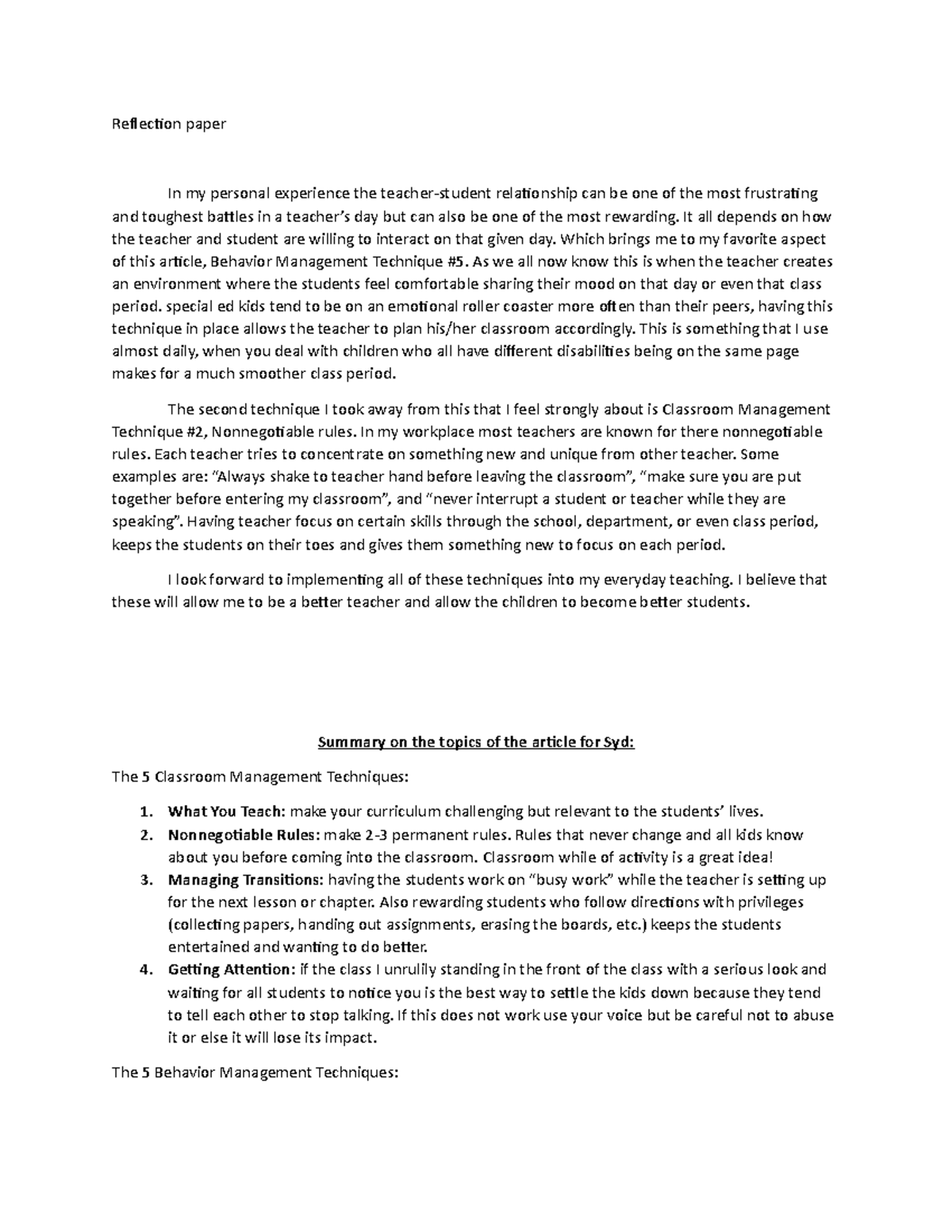 Reflection Paper Topic 8 - Reflection paper In my personal experience ...