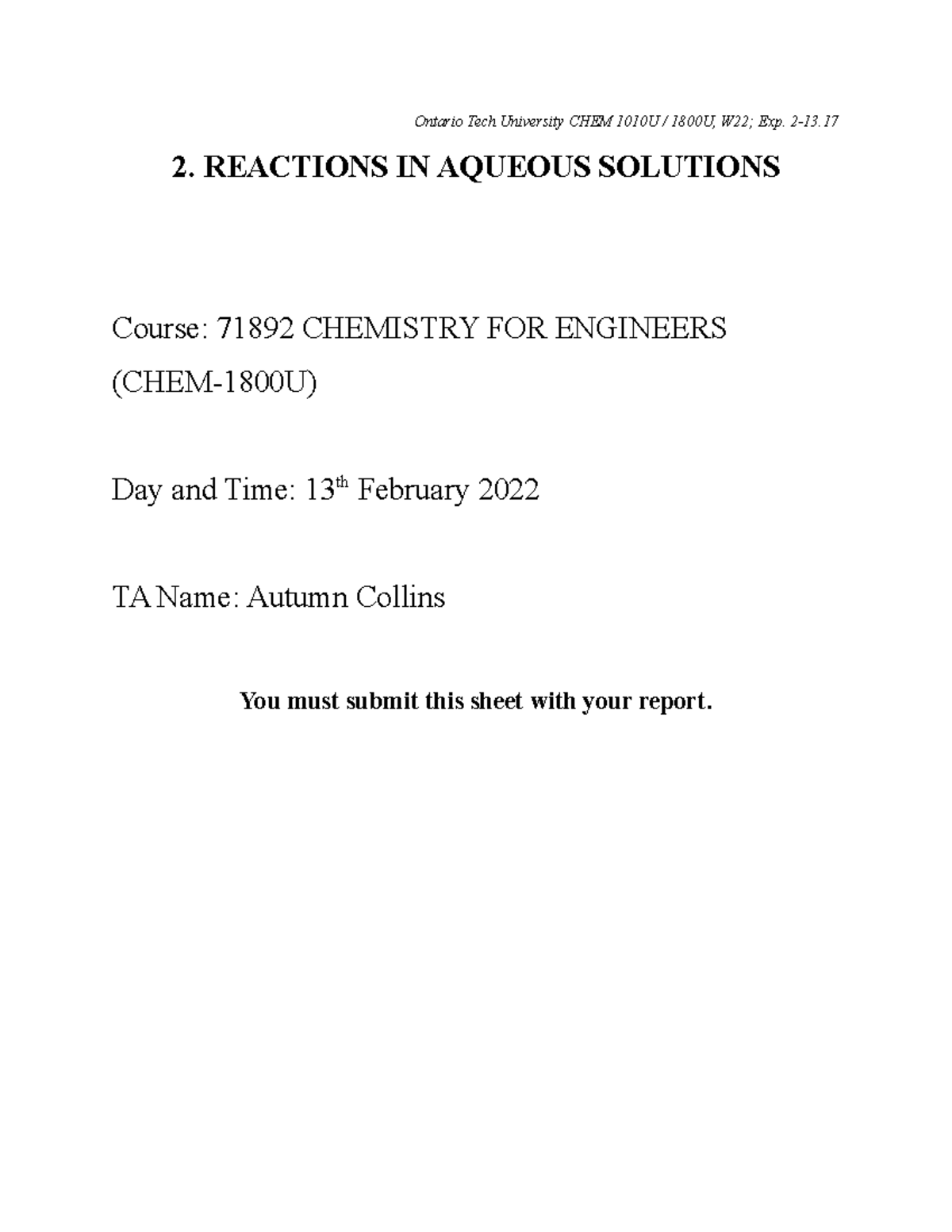 Reaction in Aqueous Solutions Lab - 2. REACTIONS IN AQUEOUS SOLUTIONS ...