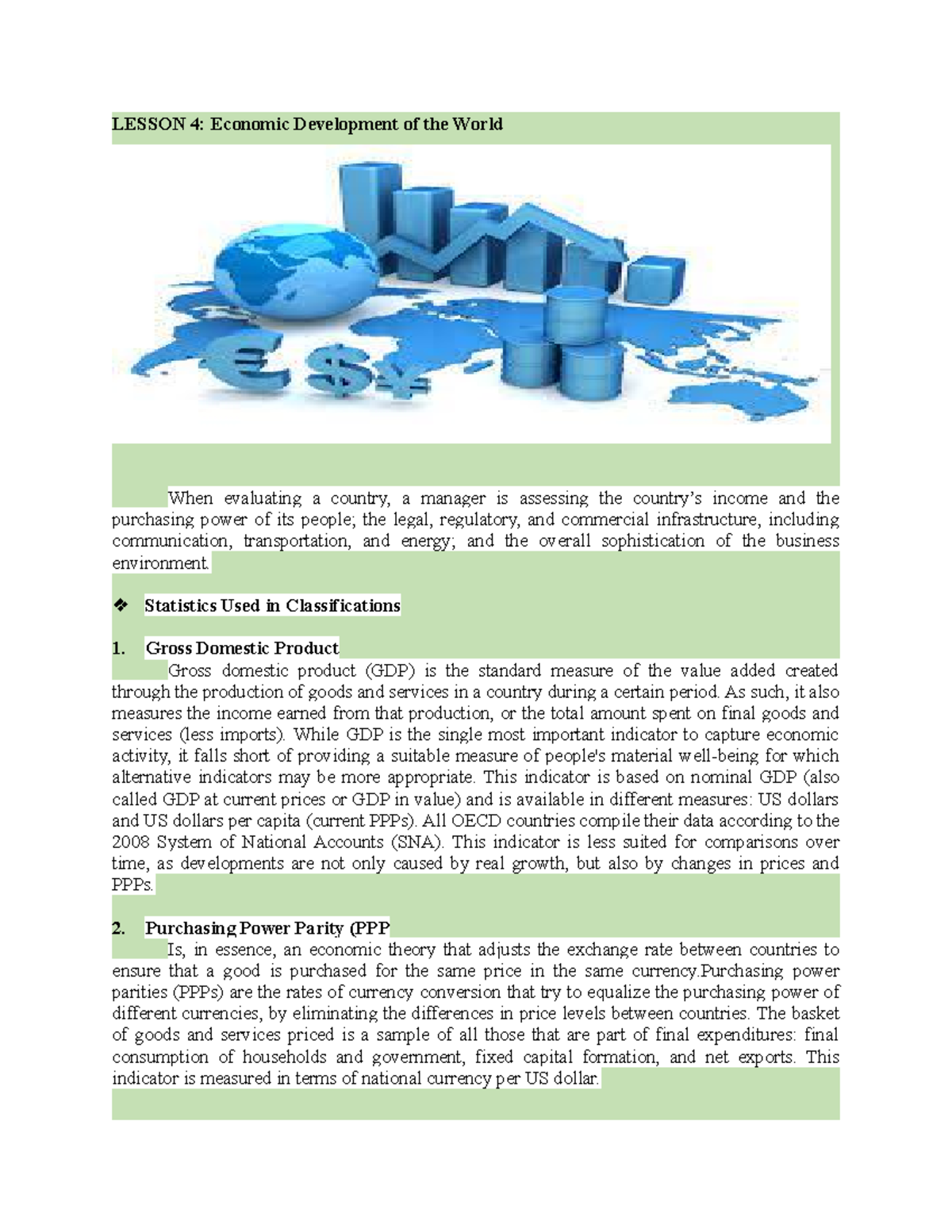 International Business and Trade- Lesson 4 - LESSON 4: Economic ...