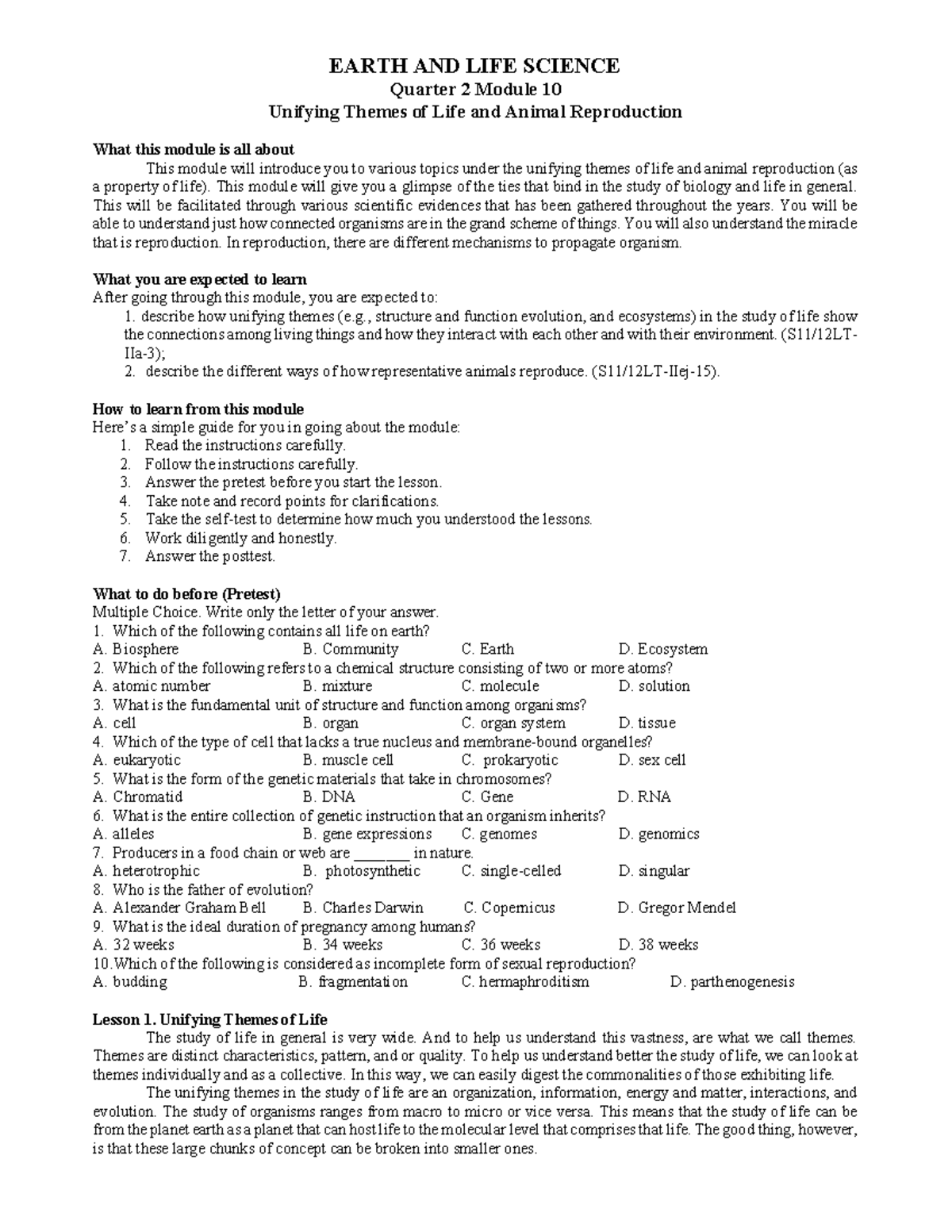 ELS Q2 Module 10 - Just study - EARTH AND LIFE SCIENCE Quarter 2 Module ...