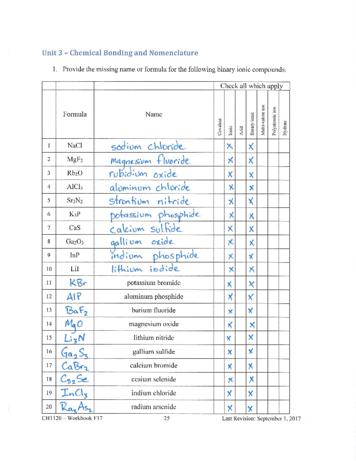 Workbook - Unit 3 - Chemical Bonding and Nomenclature Answer Key ...