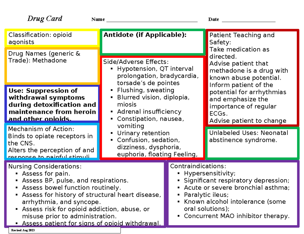 Methadone - Drug cards - Drug Card Name ...