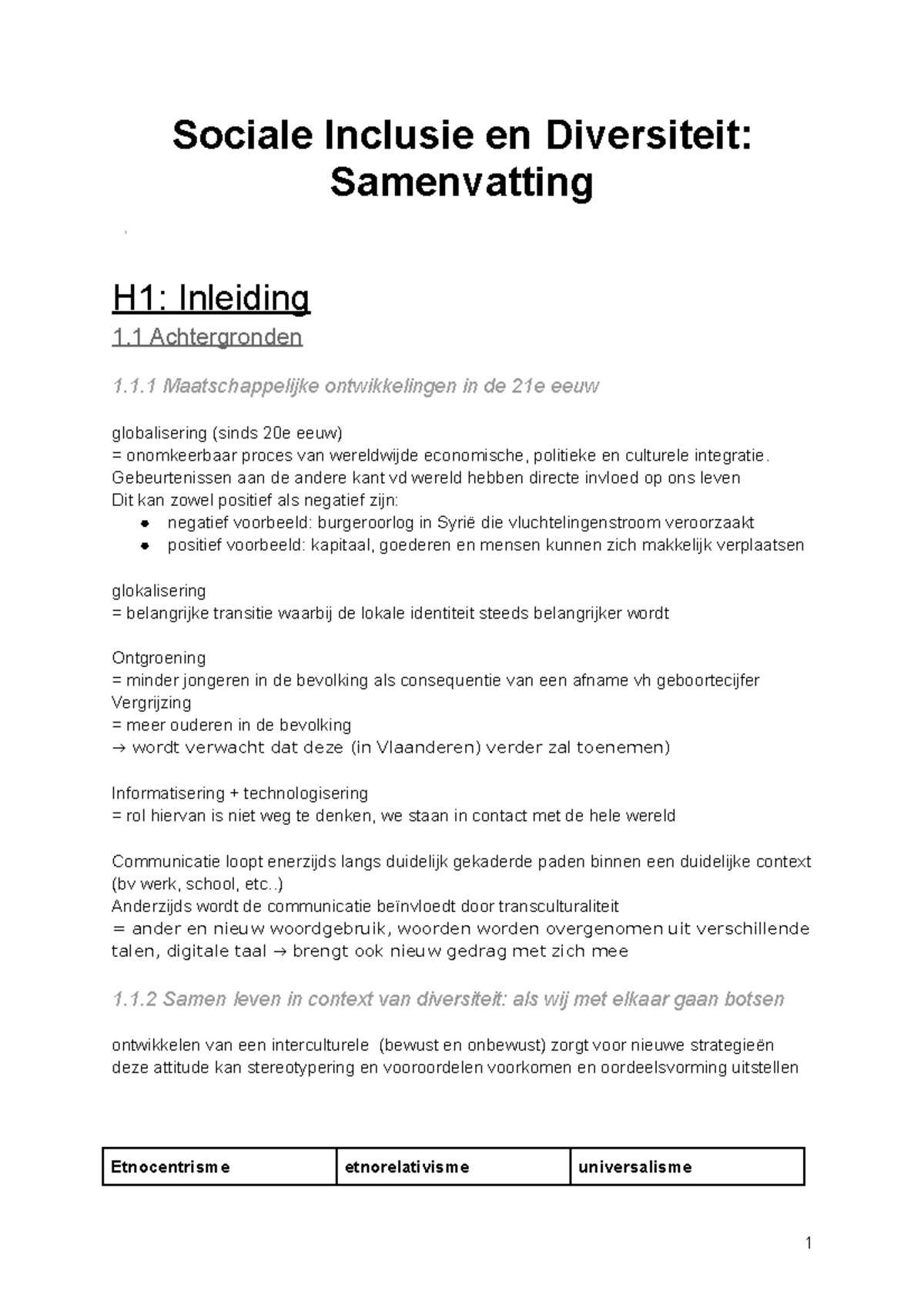 Sociale Inclusie en Diversiteit UCLL 1ste Bachelor SRW Samenvatting - Sociale Inclusie en - Studocu