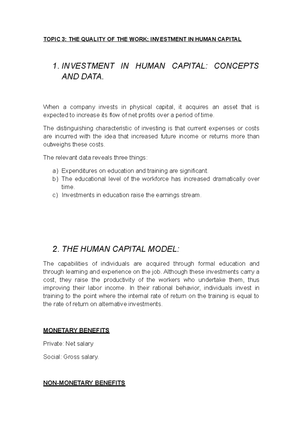 UNIT 3 - Lecture notes 3 - TOPIC 3: THE QUALITY OF THE WORK; INVESTMENT ...