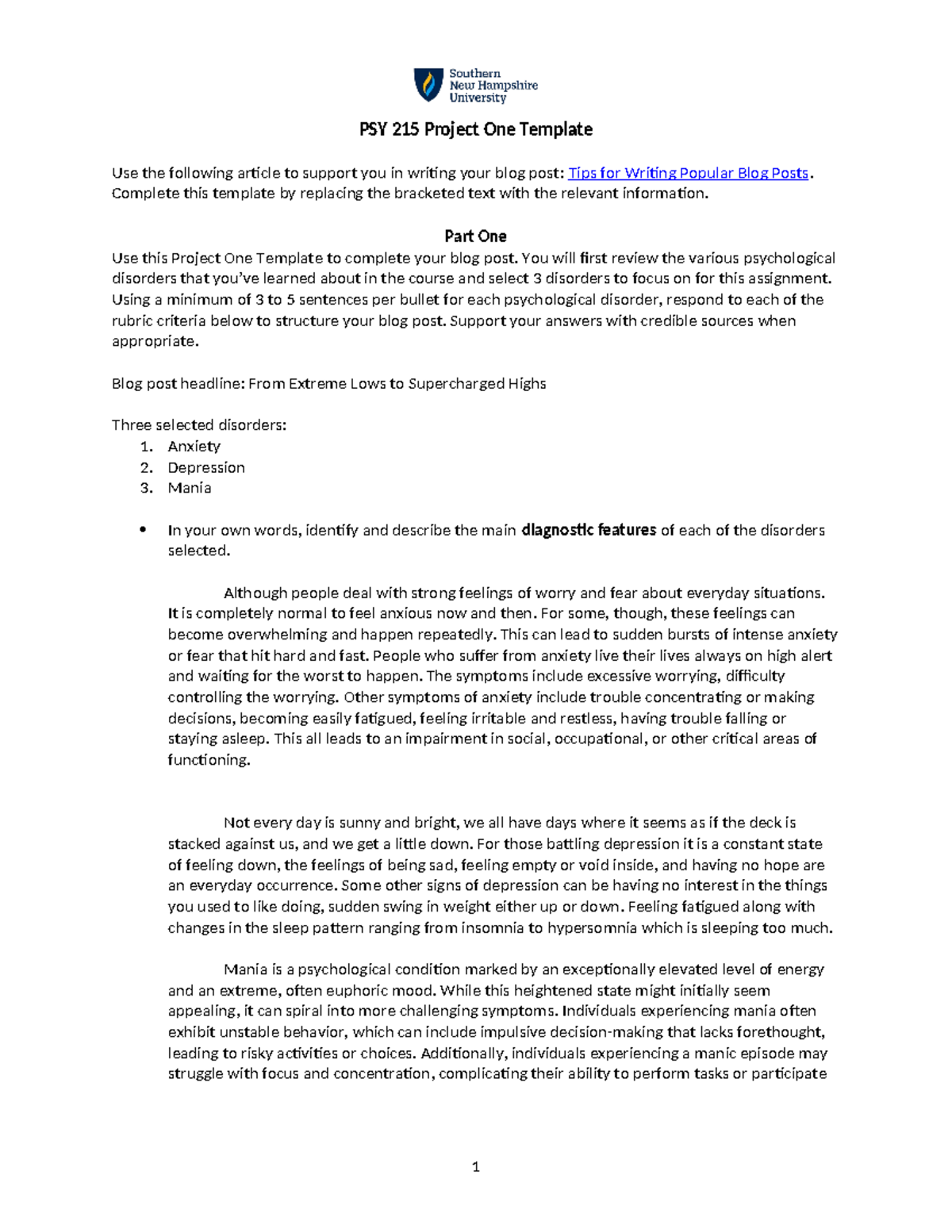 PSY 215 Project One finished - PSY 215 Project One Template Use the ...