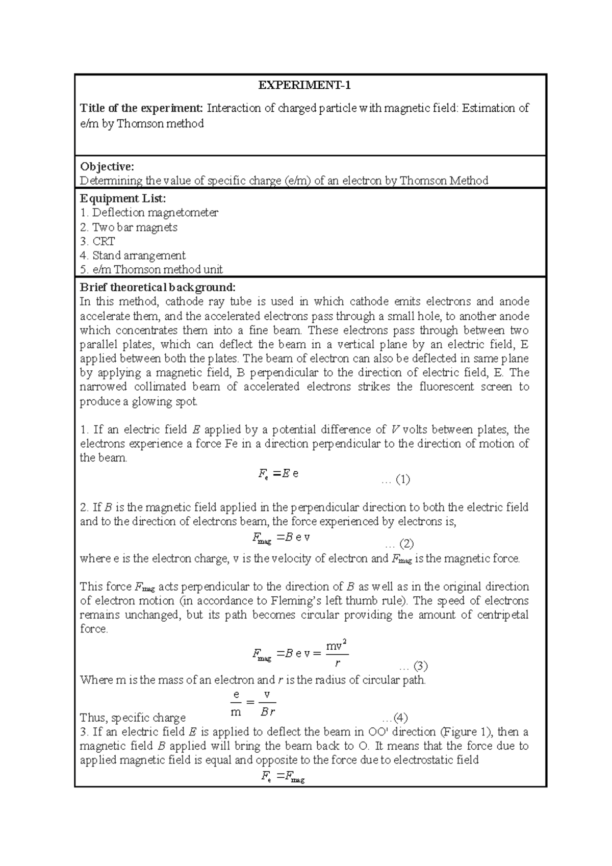PHY 1007 lab manual - Lecture notes 8 - EXPERIMENT- Title of the ...