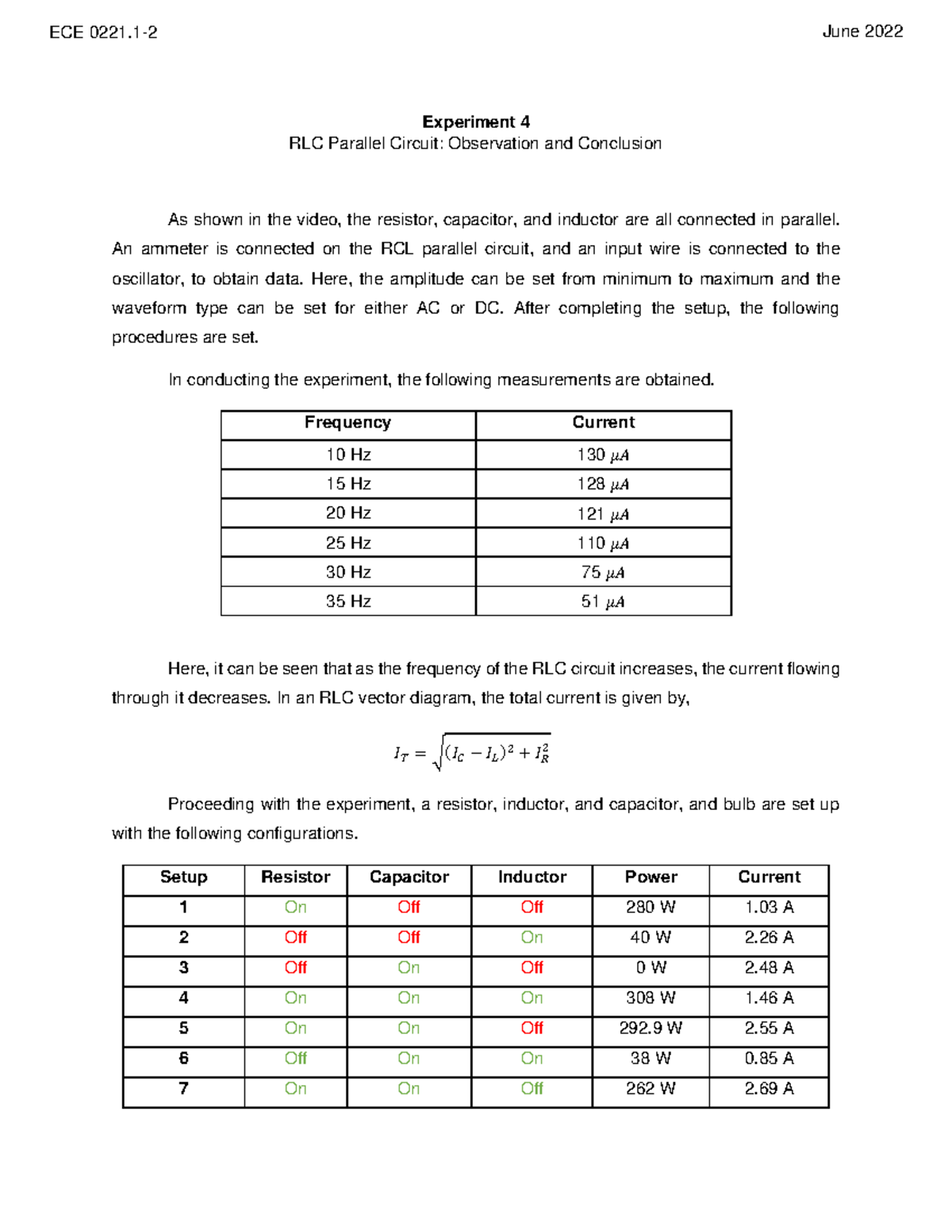 Experiment 4 - An ammeter is connected on the RCL parallel circuit, and an input wire is ...