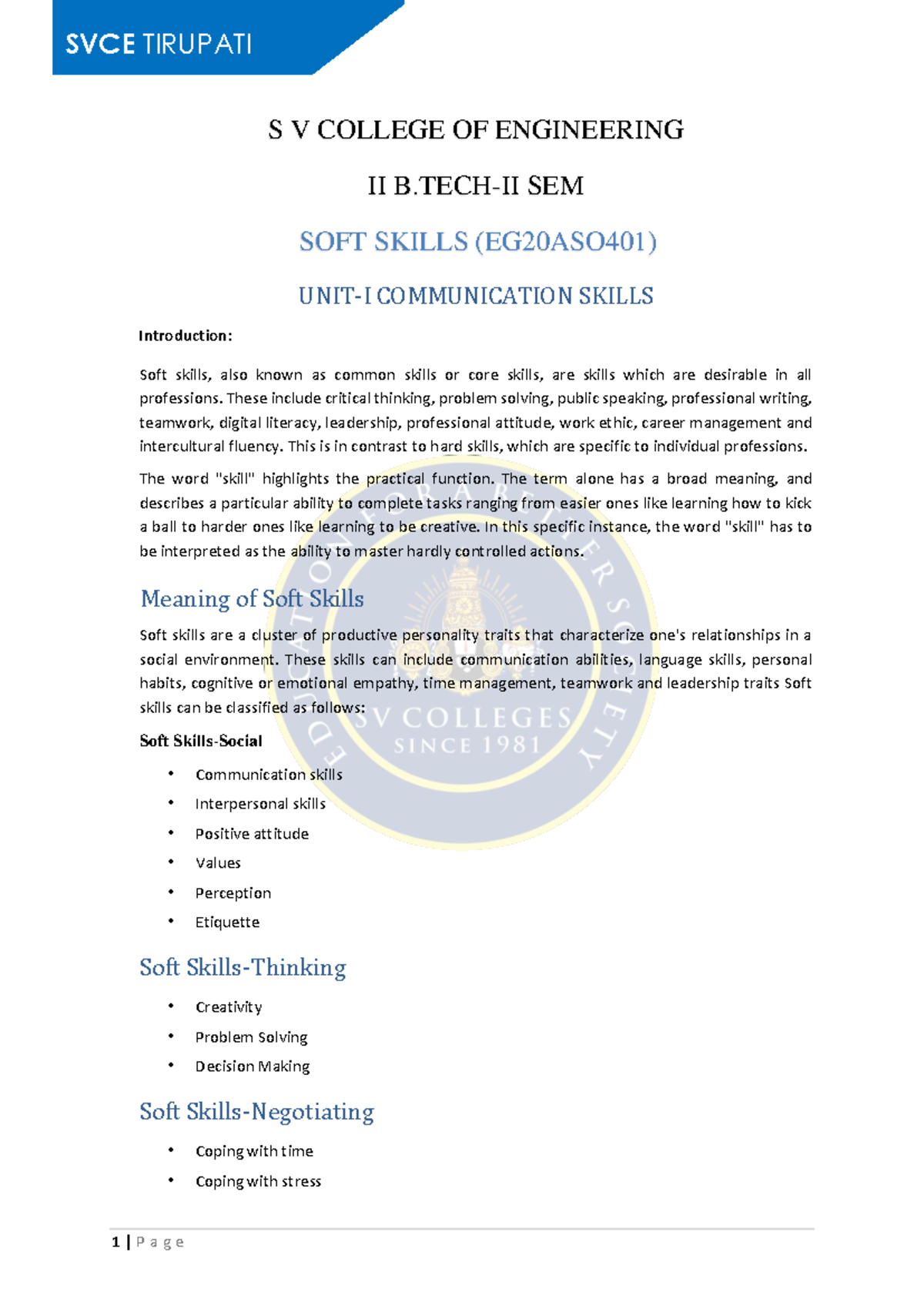 3rd year btech 2nd sem soft skills pdf - S V COLLEGE OF ENGINEERING II B-II SEM SOFT SKILLS ...