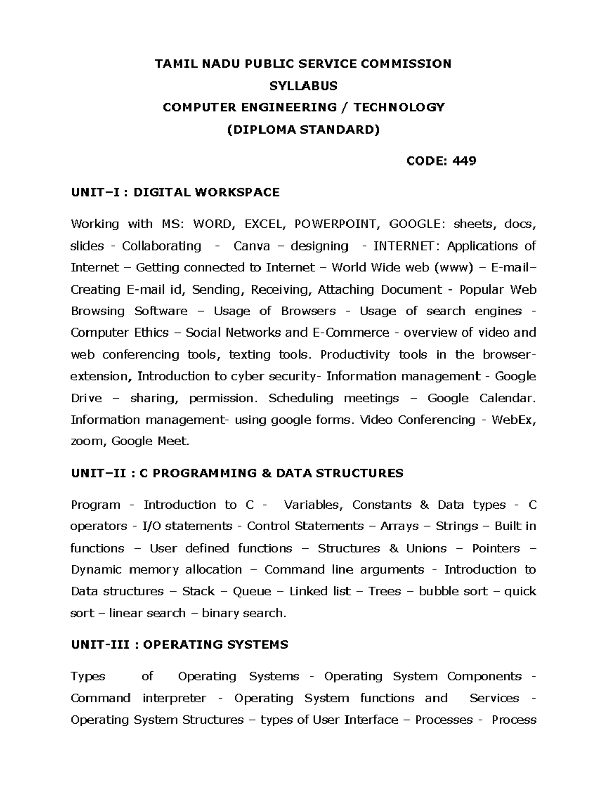 Computer Engg Diploma - TAMIL NADU PUBLIC SERVICE COMMISSION SYLLABUS ...
