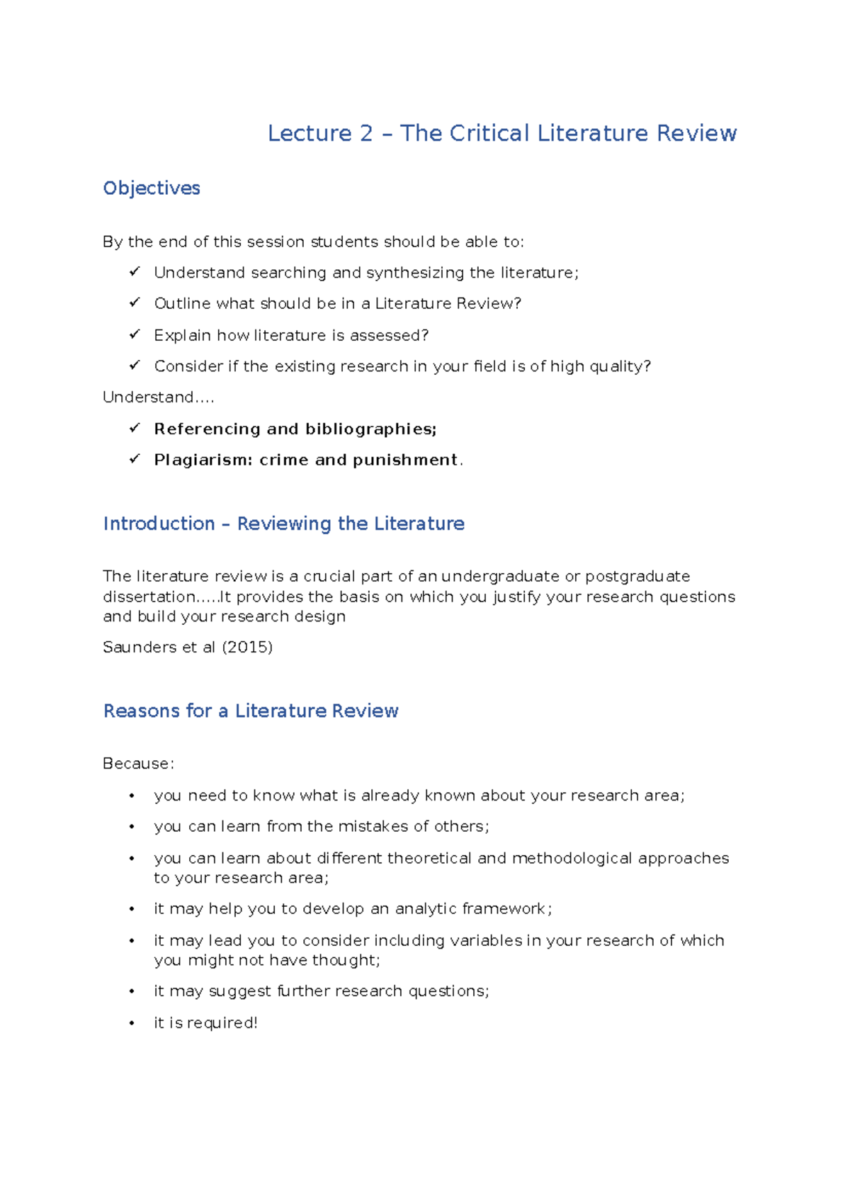 Research Methods Lecture 2 - Lecture 2 – The Critical Literature Review ...