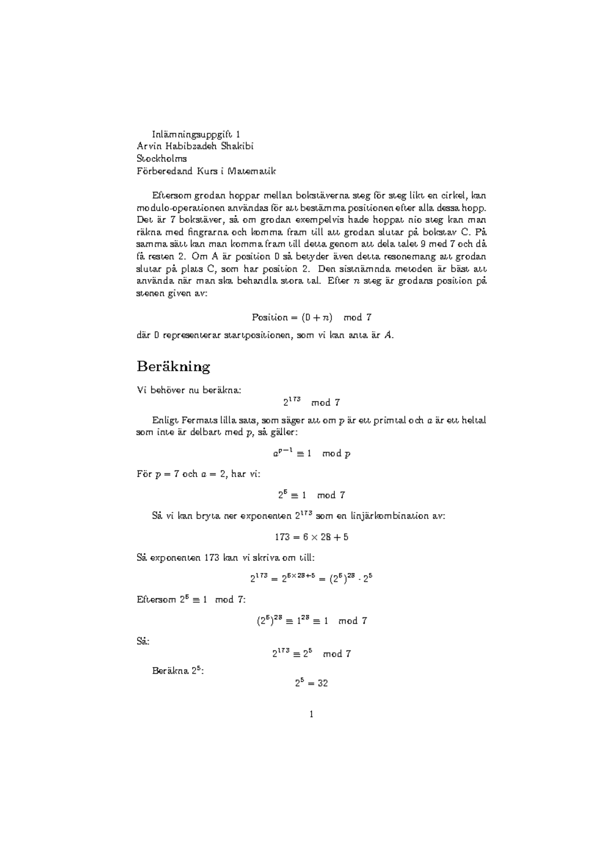 Inlämningsuppgift 1 förberedande kurs i matematik - Inl ̈amningsuppgift ...