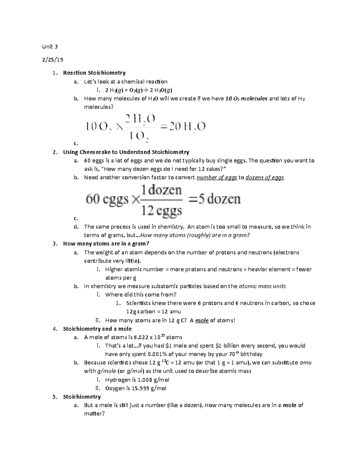 Unit 3 - Notes - Unit 3 2/25/ Reaction Stoichiometry a. Let’s look at a ...