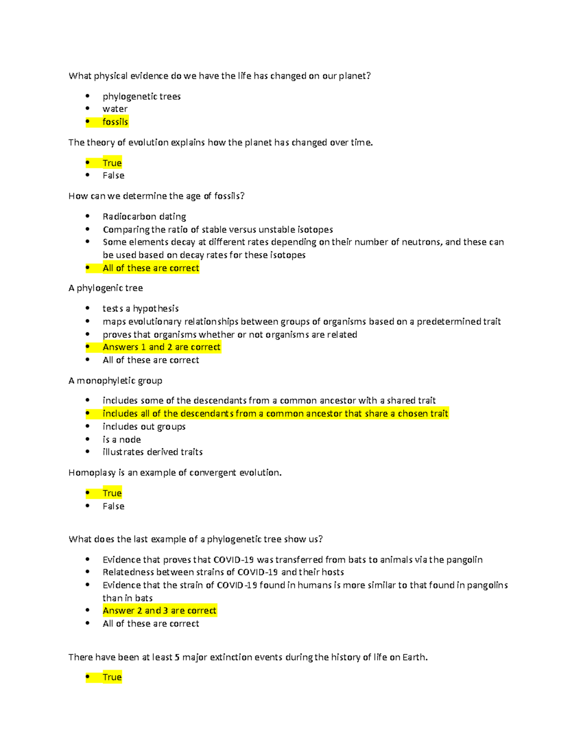 Lecture Study Guides - What physical evidence do we have the life has ...