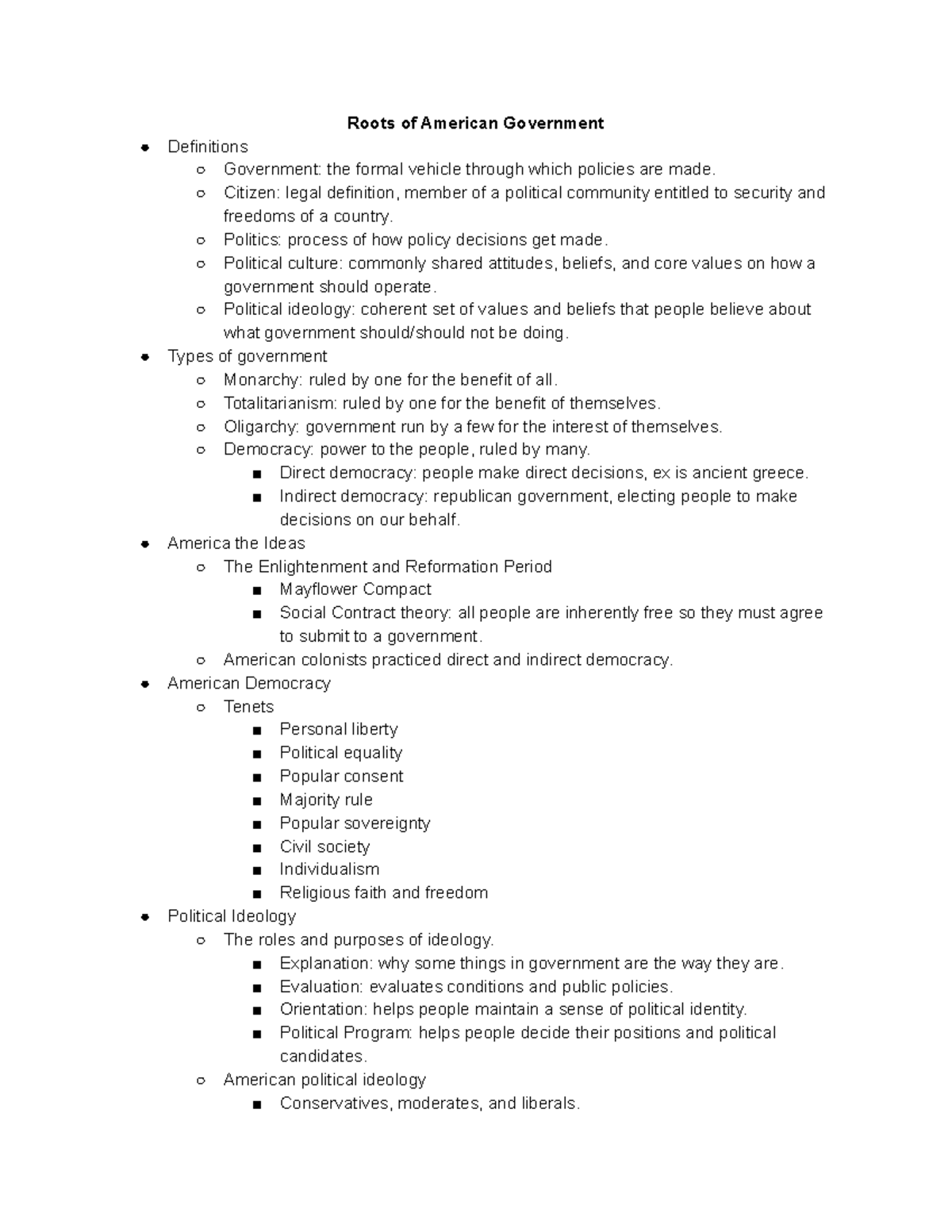 POLS Exam 1 Notes - Introduction to American government - Roots of ...